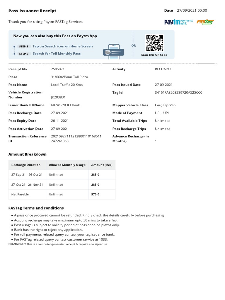 Pass Issuance Receipt: Now You Can Also Buy This Pass On Paytm App ...