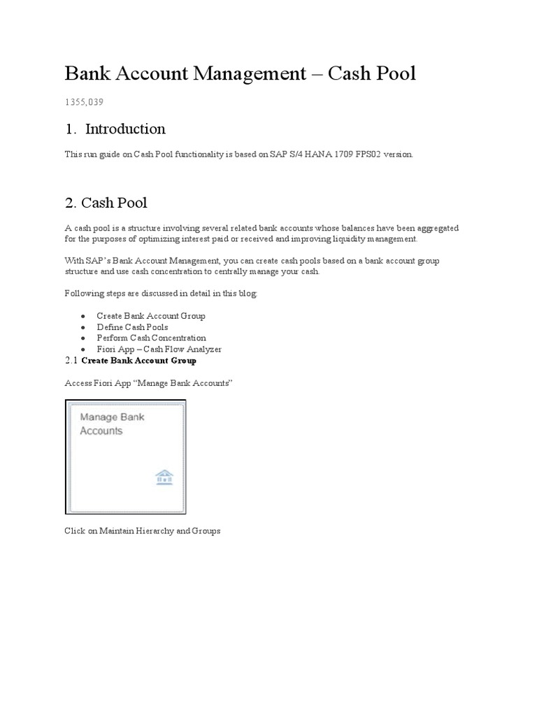 Bank Account Management - Cash Pool | PDF | Payments | Banks