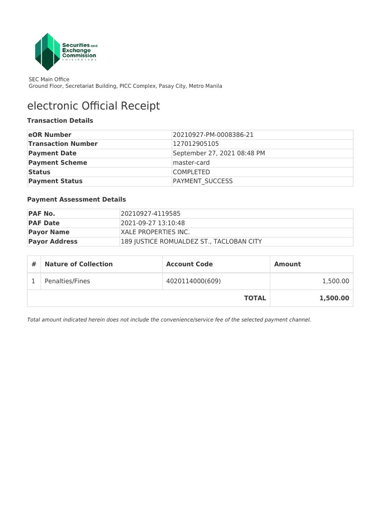 Confirmation-Receipt SEC Sample | PDF