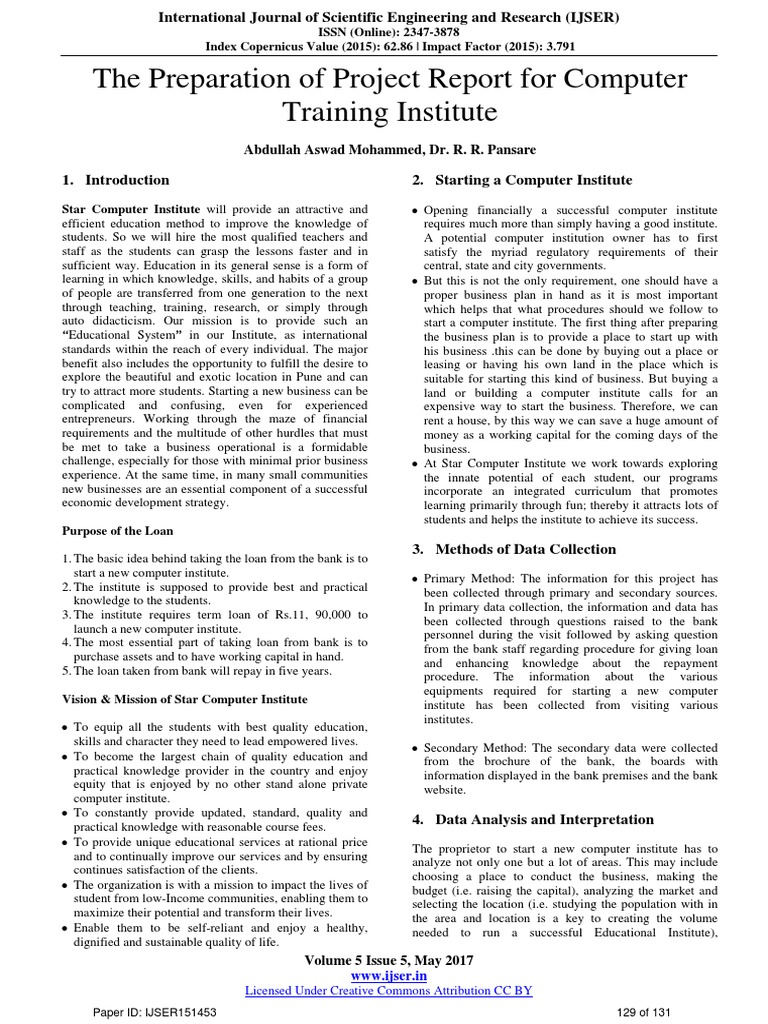 The Preparation of Project Report For Computer Training Institute | PDF ...