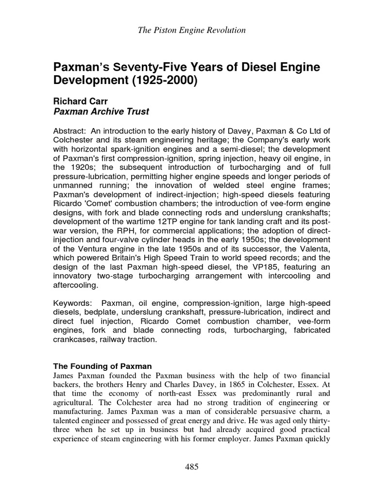 Paxman 'S Seventy-Five Years of Diesel Engine Development (1925-2000 ...