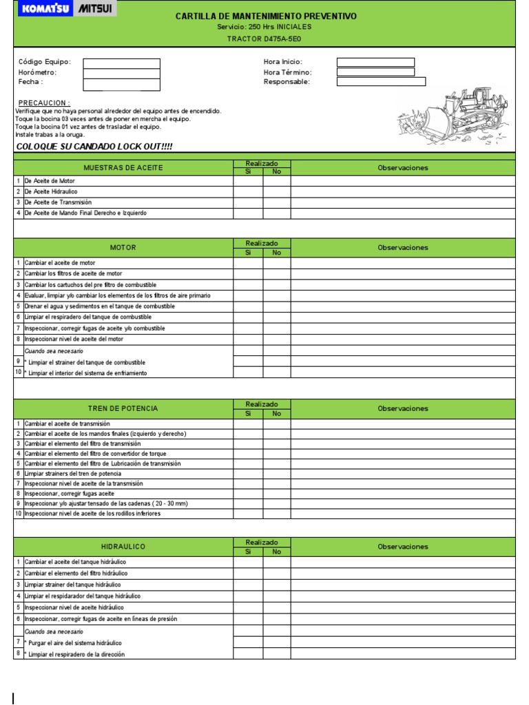Cartilla Mantenimiento D475A-5E0 Rev PSG | PDF | Transmisión (Mecánica) | Turbocompresor