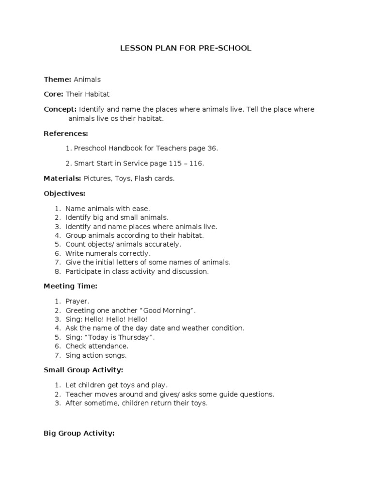 Lesson Plan For Pre-School | PDF | Preschool