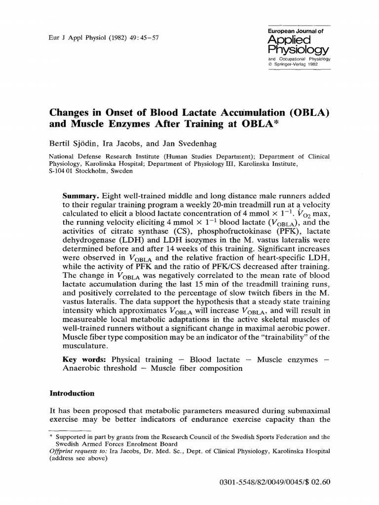 Bertil Sjodin Et - Al, 1982 - Changes in Onset of Blood Lactate ...