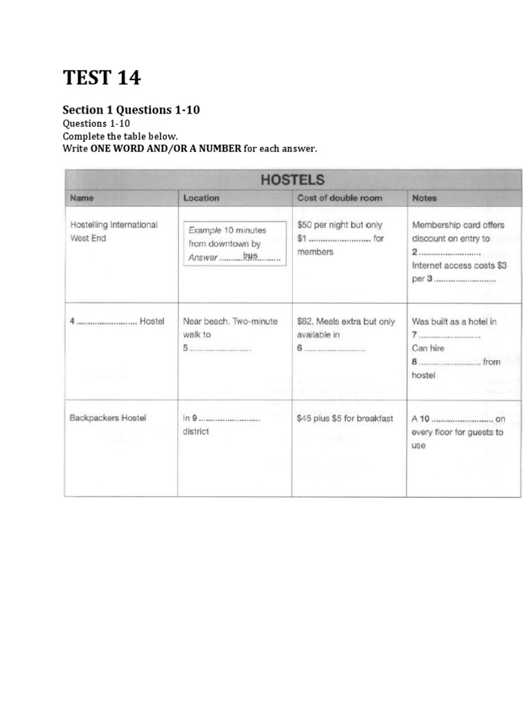 Test 14: Section 1 Questions 1-10 | PDF