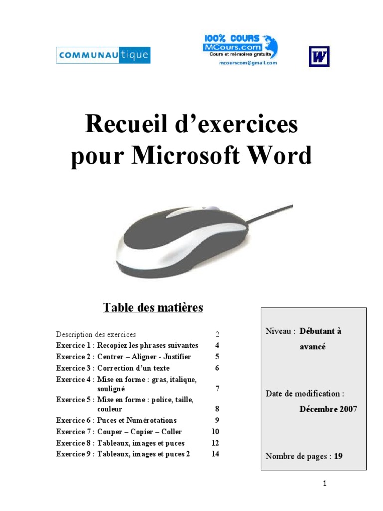 Formation Word Recueil D'exercices Pour Microsoft Word | PDF | Business