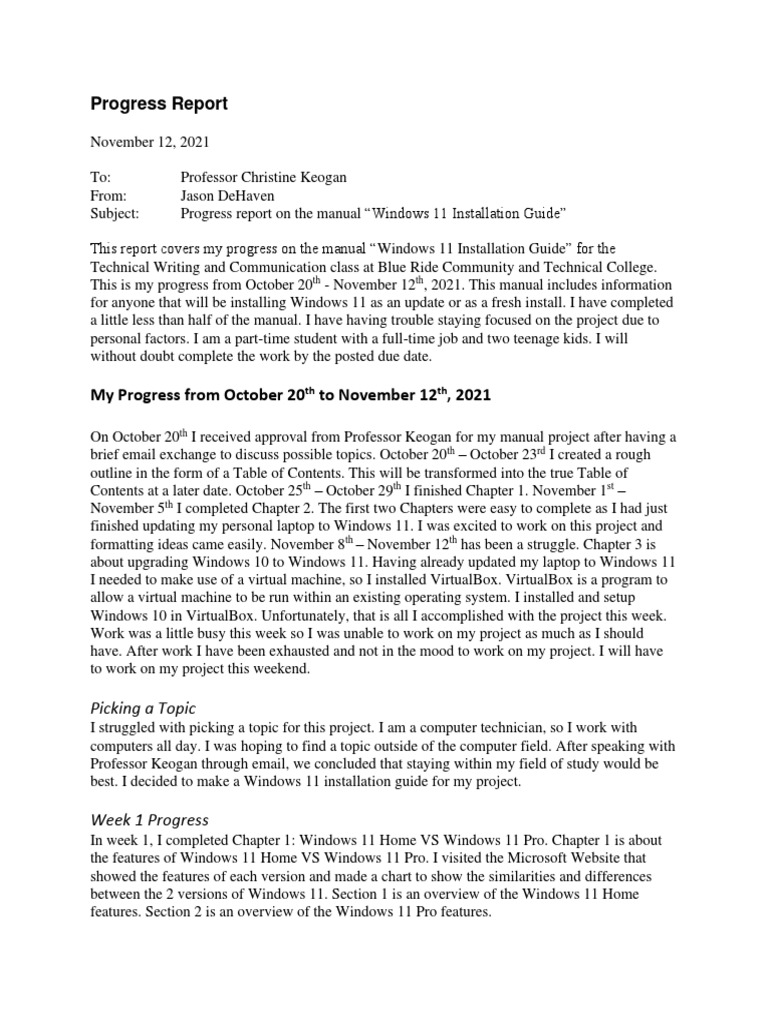 Windows 11 Installation Guide Progress Report | PDF | Windows 10 ...