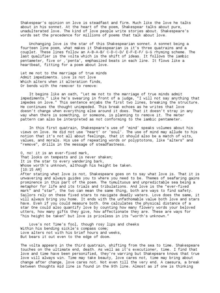 Shakespeare's Sonnet 116 Analysis | PDF | Rhetoric | Poetics