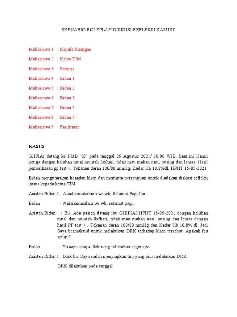 Skenario Roleplay Diskusi Refleksi Kasus | PDF
