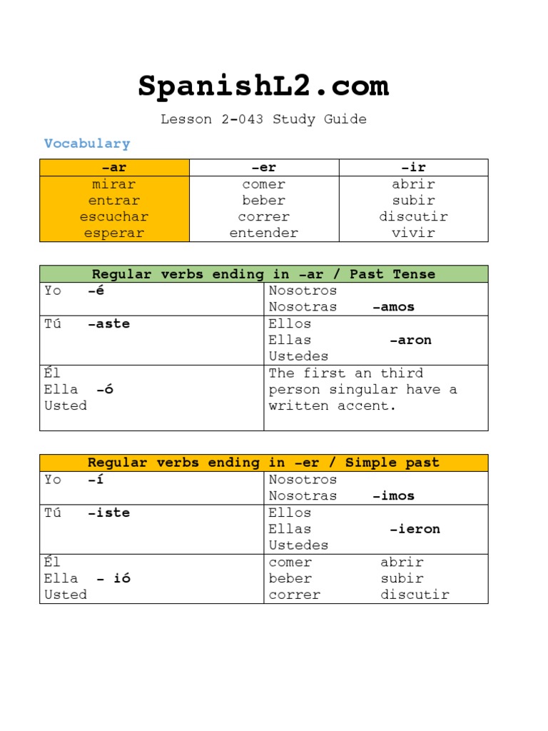 130 Spanish L2 Level 2 Lesson 043 | PDF