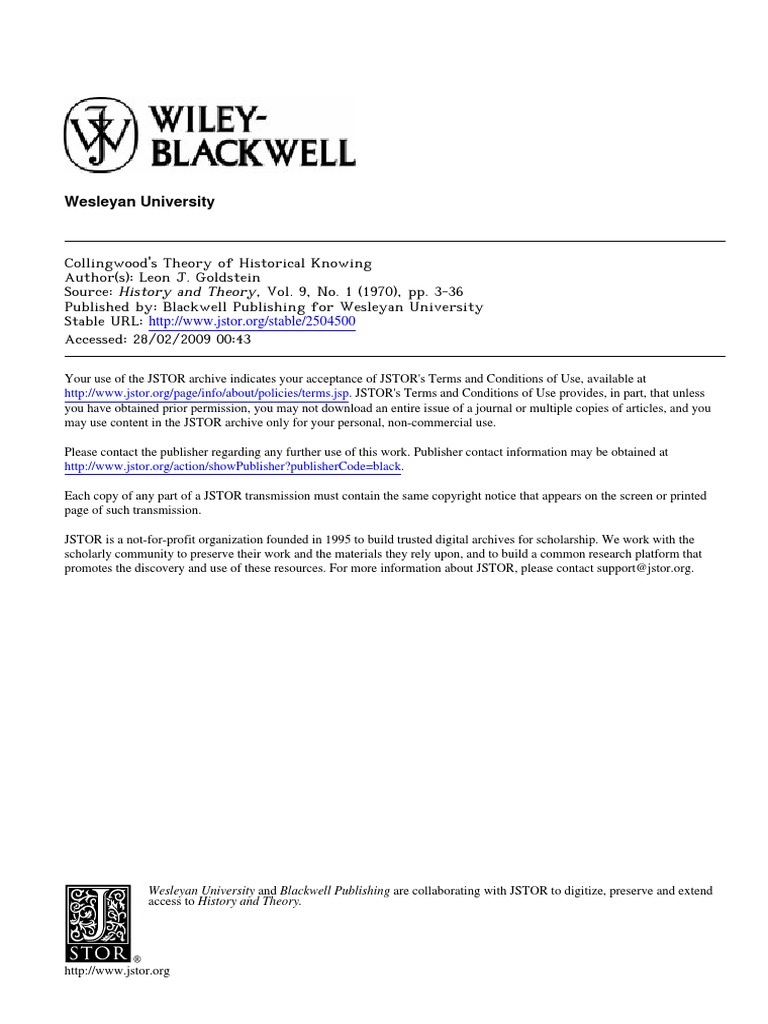 Goldstein Collingwood's Theory of Historical Knowing | PDF | Idea ...