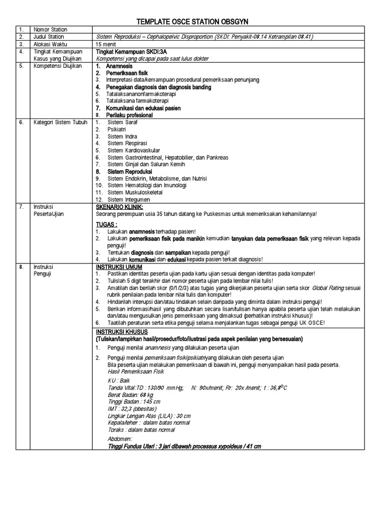 OSCE Station: Cephalopelvic Disproportion | PDF