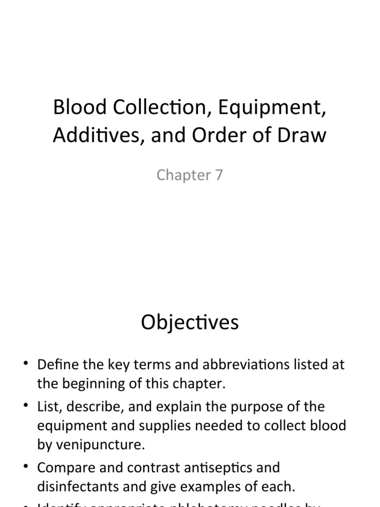 Blood Collection, Equipment, Additives, and Order of Draw | PDF ...
