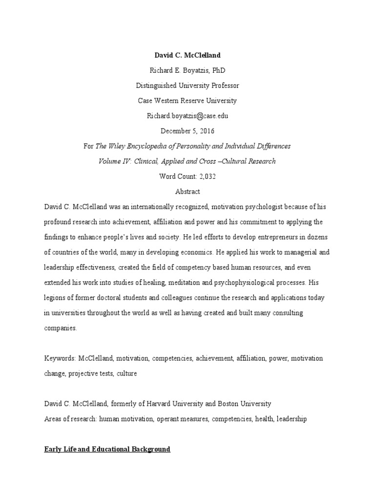 David C. Mcclelland: Volume Iv: Clinical, Applied and Cross - Cultural ...