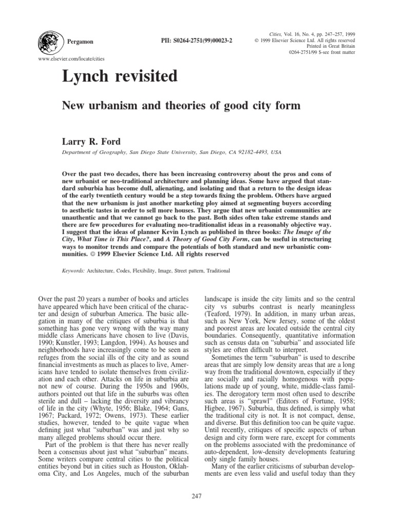 Lynch Revisited New Urbanism and Theories of Good City Form | PDF ...