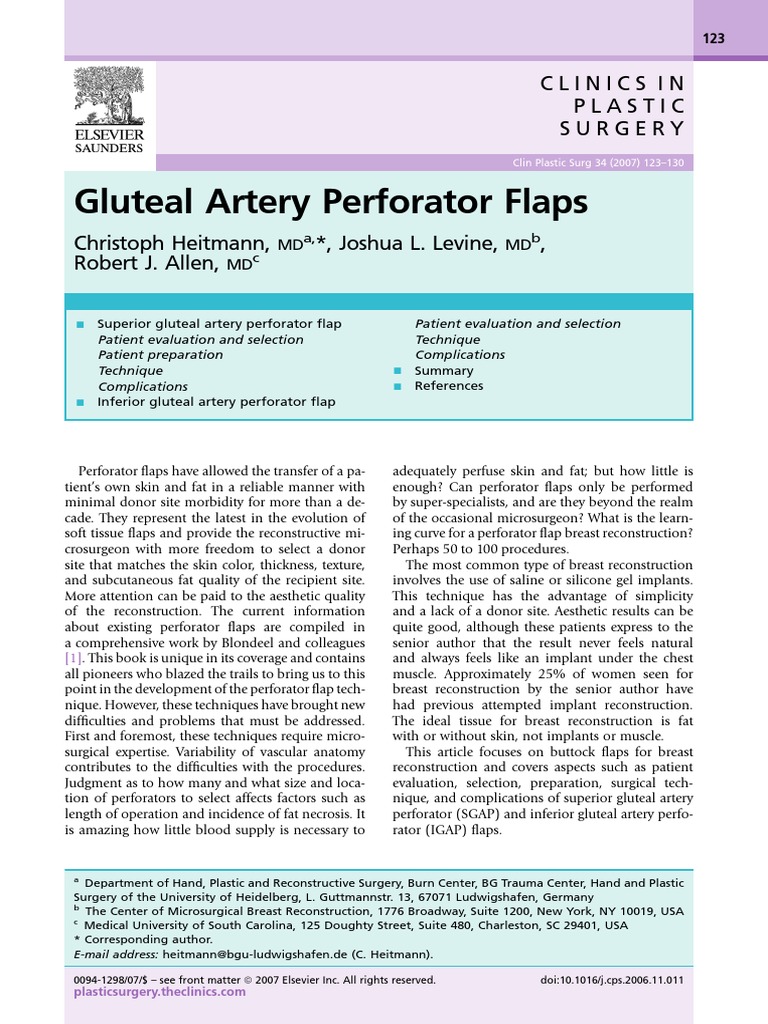Gluteal Artery Perforator Flaps | PDF | Clinical Medicine | Surgery
