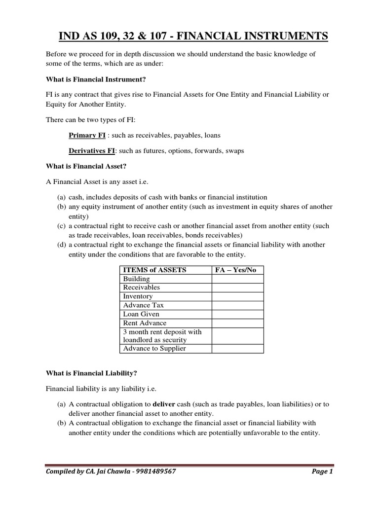 Indas 109, 32, 107 - Financial Instruments | PDF | Option (Finance ...