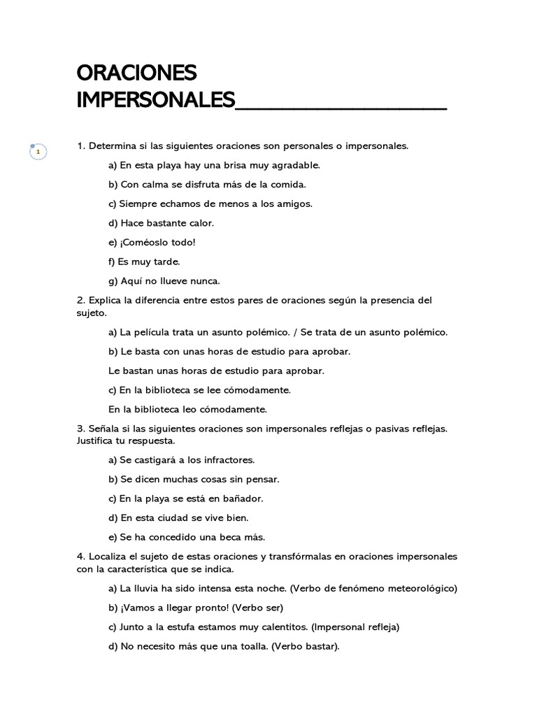 Oraciones Impersonales | PDF