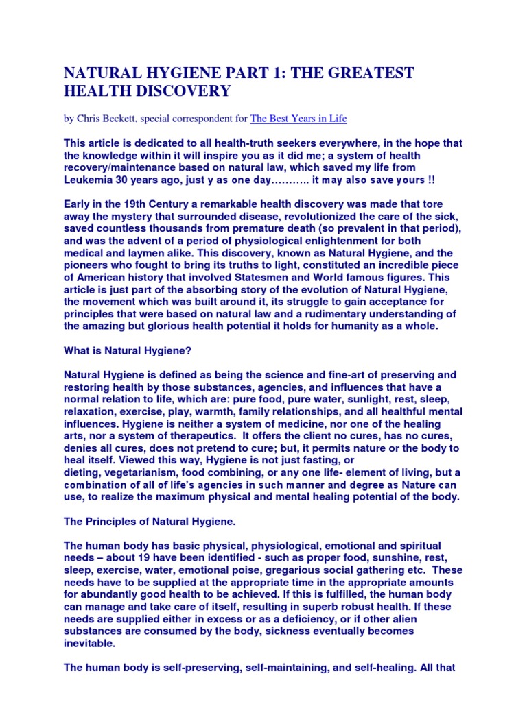 Natural Hygiene Part 1 - The Greatest Health Discovery | PDF ...