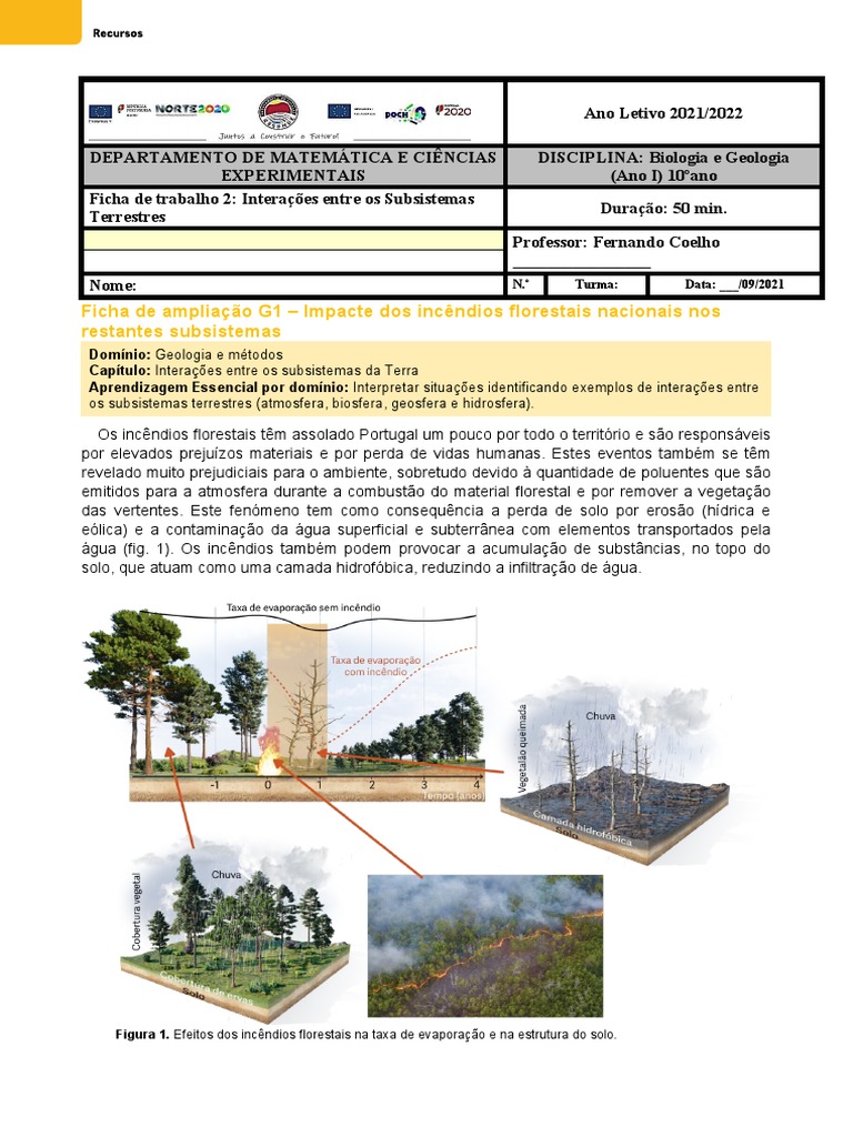 Ficha de Trabalho N2 - INTERAÇÕES ENTRE OS SUBSISTEMAS TERRESTRES | PDF ...
