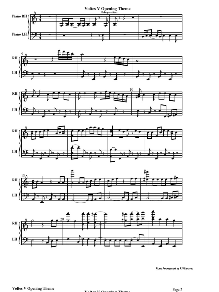 Voltes V Opening Piano Music Sheet | PDF