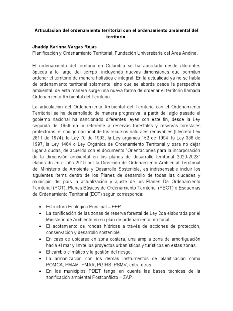 Actividad Eje 2 POT | PDF | Entorno natural