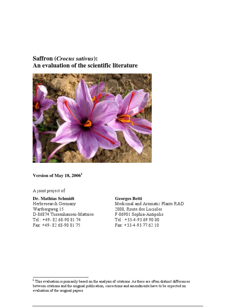 Saffron (Crocus Sativus) - An Evaluation of The Scientific Literature ...