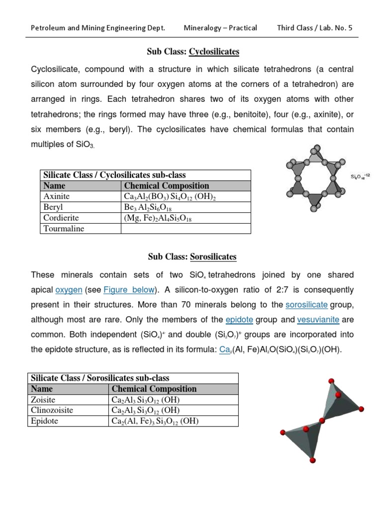 Lab. 5-Cyclosilictae Sub-Class | PDF | Minerals | Nature
