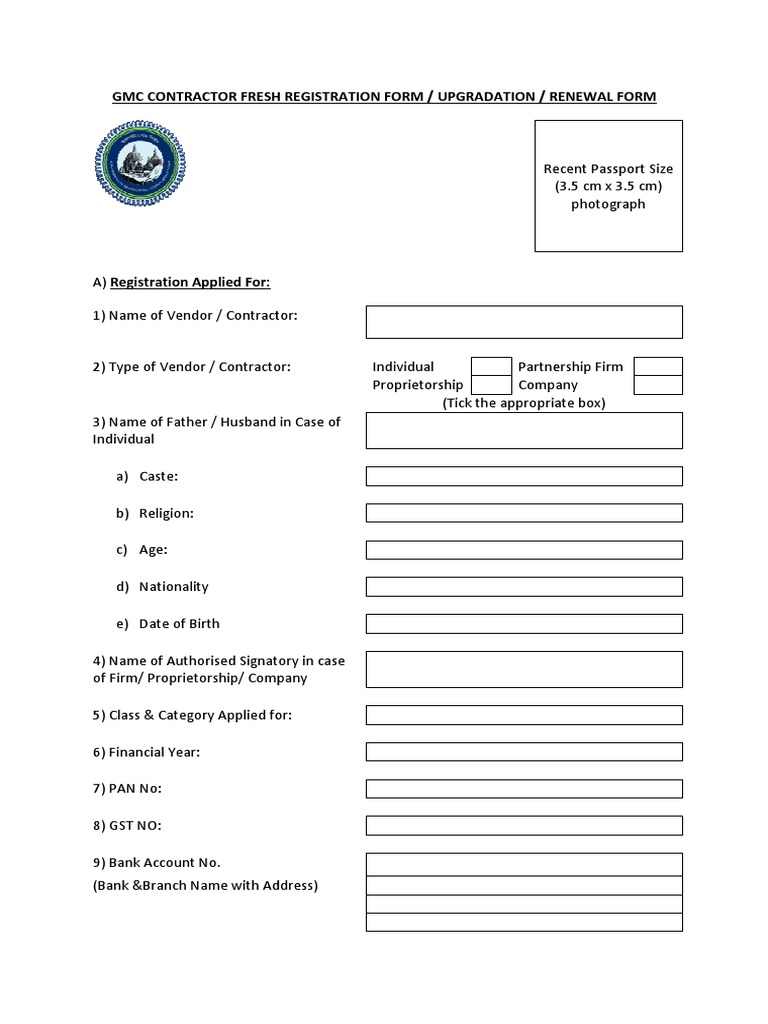GMC Registration Application Form | PDF | Sole Proprietorship | Business