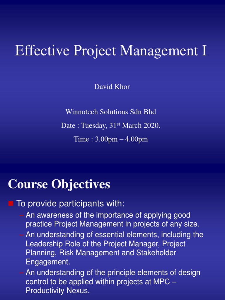 Webinar 2 Slide Effective Project Management I | PDF | Project ...