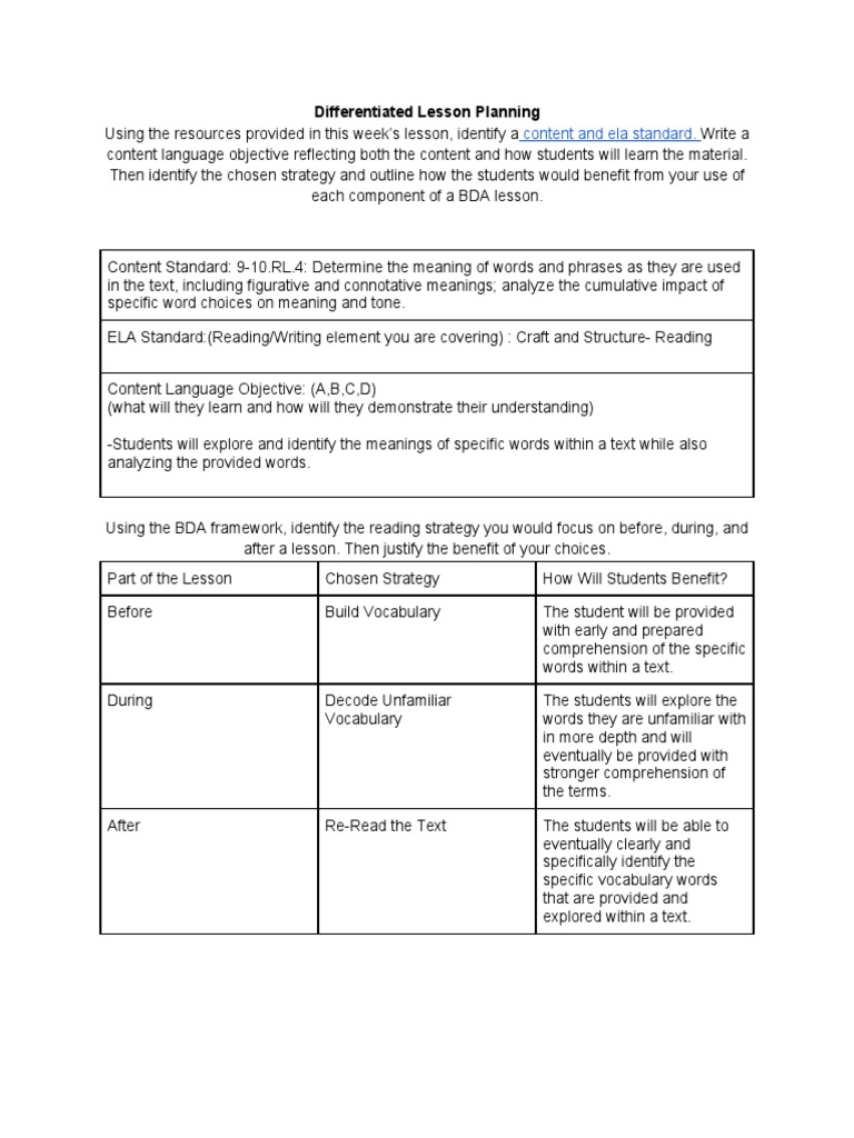 Differentiated Lesson Planning Guide | PDF | Reading Comprehension ...