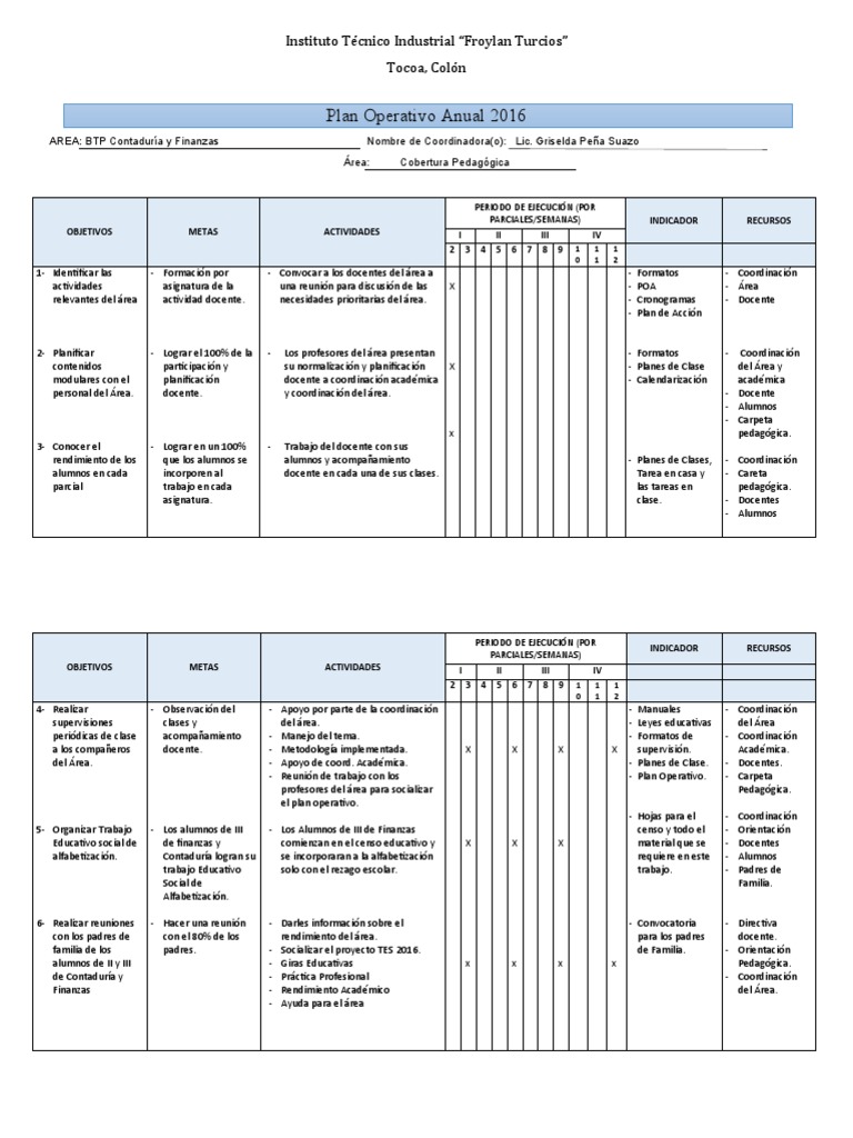 Cuadros de Plan de Clases | PDF | Maestros | Contador