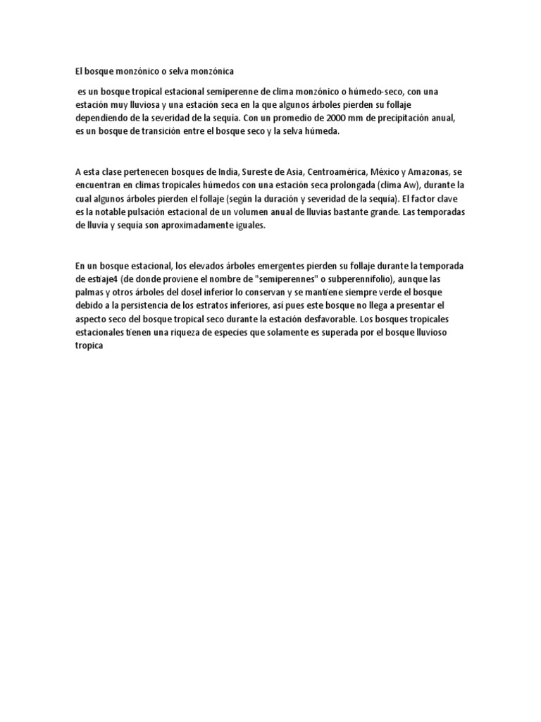 El Bosque Monzónico o Selva Monzónica | PDF