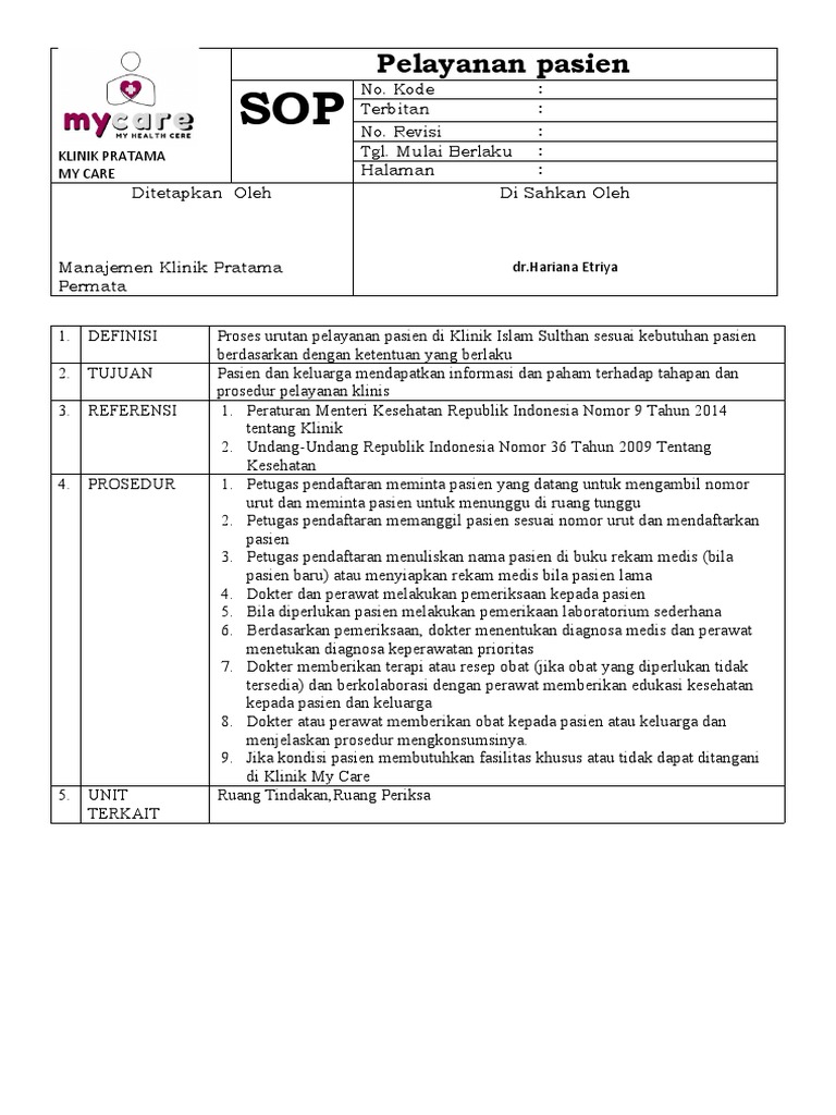 Sop Klinik My Care (Klinik Pratama) | PDF
