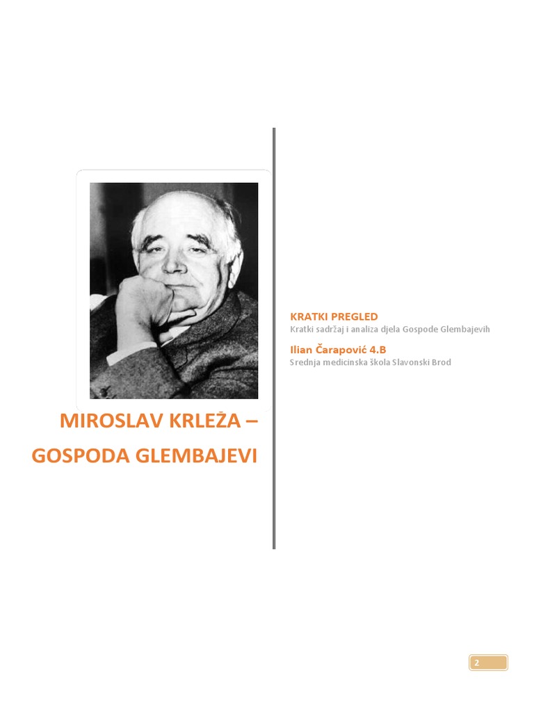 Miroslav Krleža - Gospoda Glembay Analiza Lektire | PDF