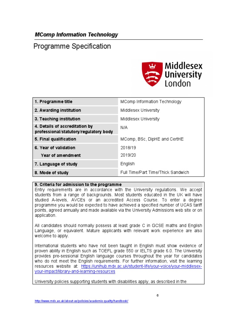 Programme Specification: Mcomp Information Technology | PDF ...