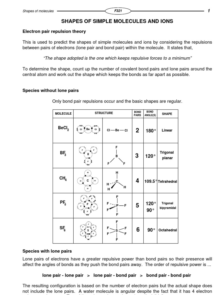 Shapes of Simple Molecules and Ions | PDF | Covalent Bond | Ion