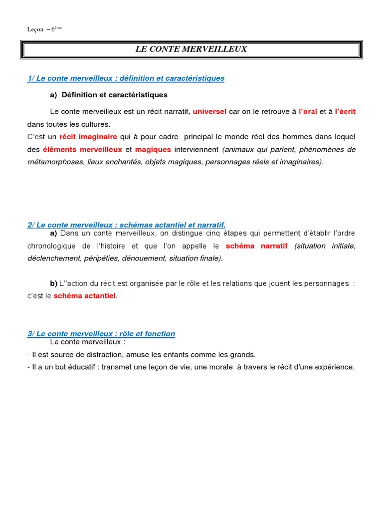 Comprendre le Conte Merveilleux 6ème | PDF | Contes de fées