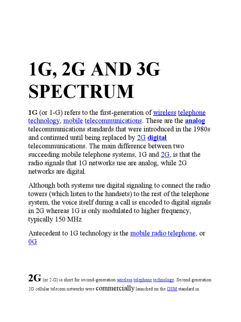 1G, 2G and 3G Spectrum: 1G (Or 1-G) Refers To The First-Generation of ...