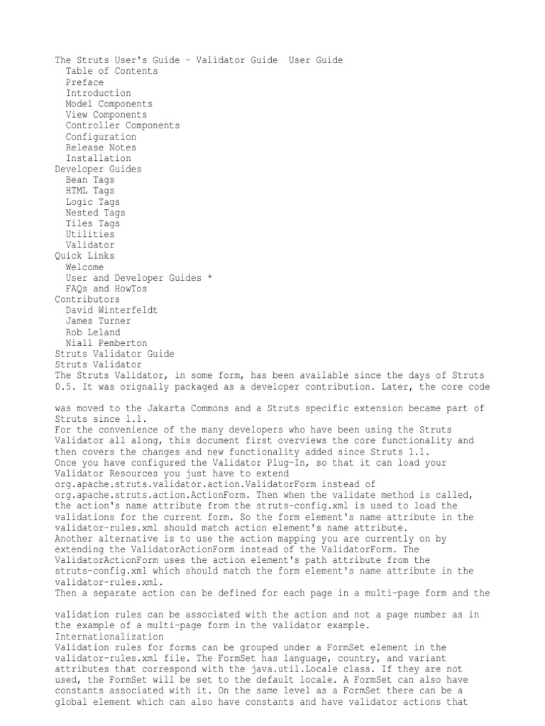 The Struts Users Guide Validator Guide Pdf Html Element Array Data Structure 0952