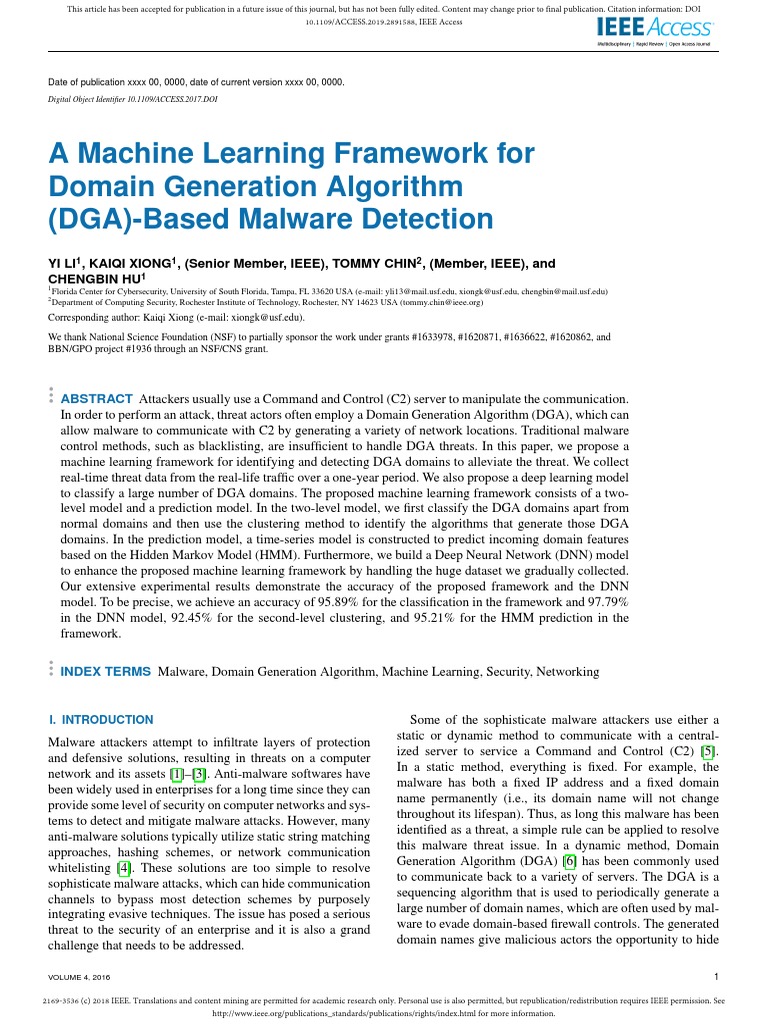 A Machine Learning Framework For Domain Generation Algorithm (DGA ...