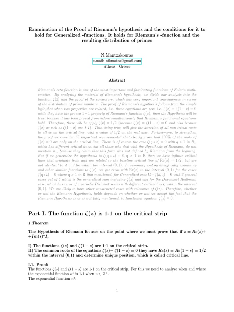 Examination of The Proof of Riemann's Hypothesis | PDF | Logarithm ...