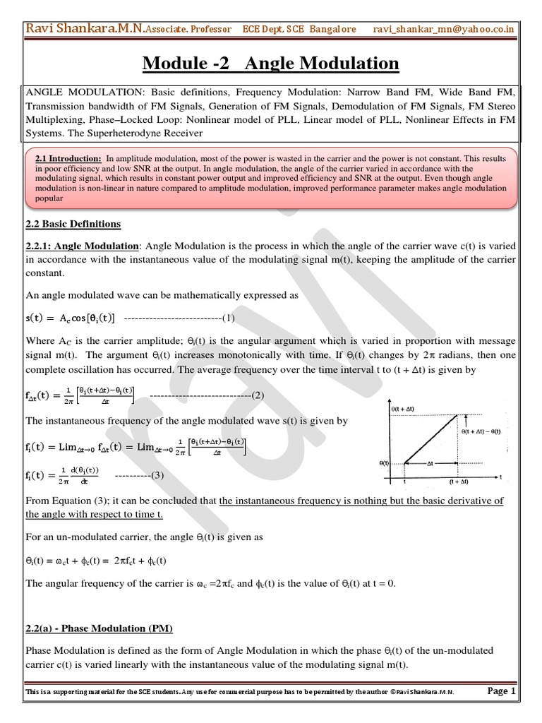 Module - 2 Angle Modulation: Ravi Shankara.M.N | PDF | Frequency ...