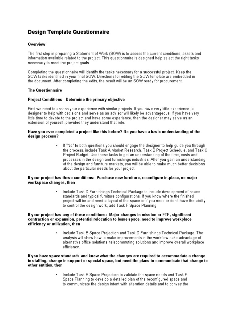 Design Template Questionnaire Overview V3 | PDF | Design | Business