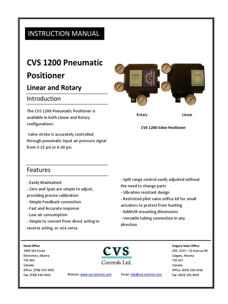 CVS 1200 Pneumatic Positioner Manual | PDF | Actuator | Screw