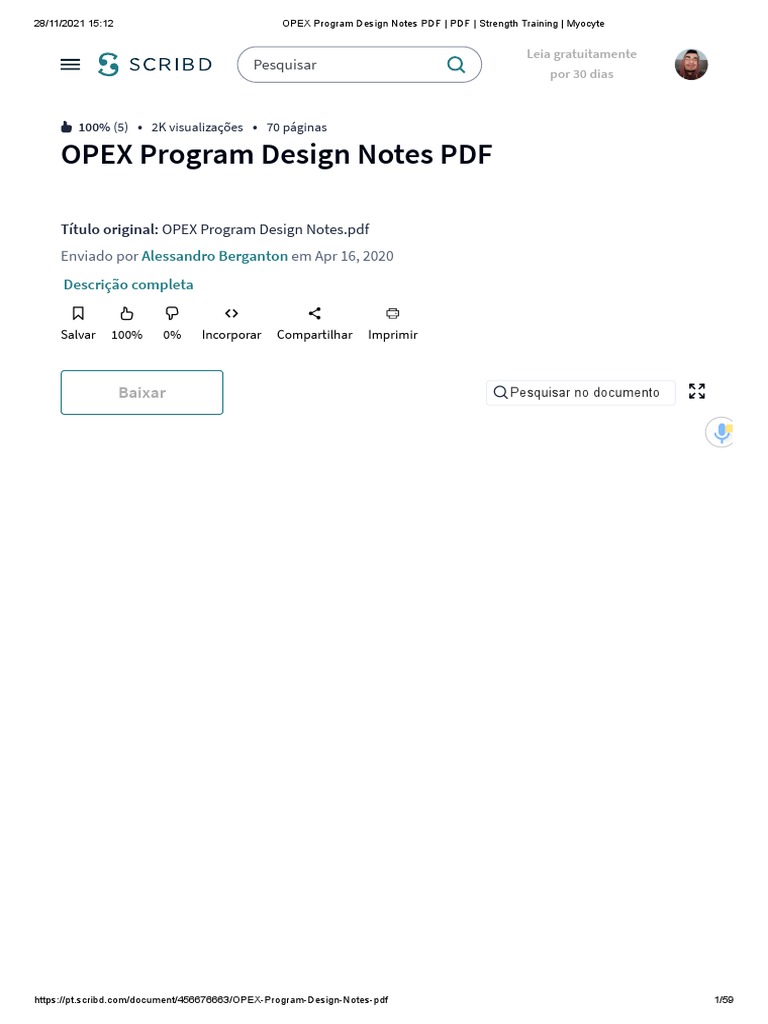 OPEX Program Design Notes PDF: Baixar | PDF | Physiology | Hobbies
