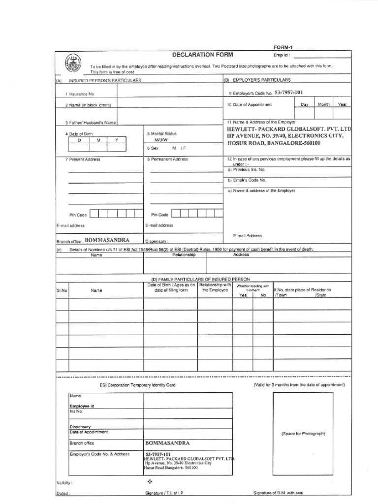 ESI Form | PDF