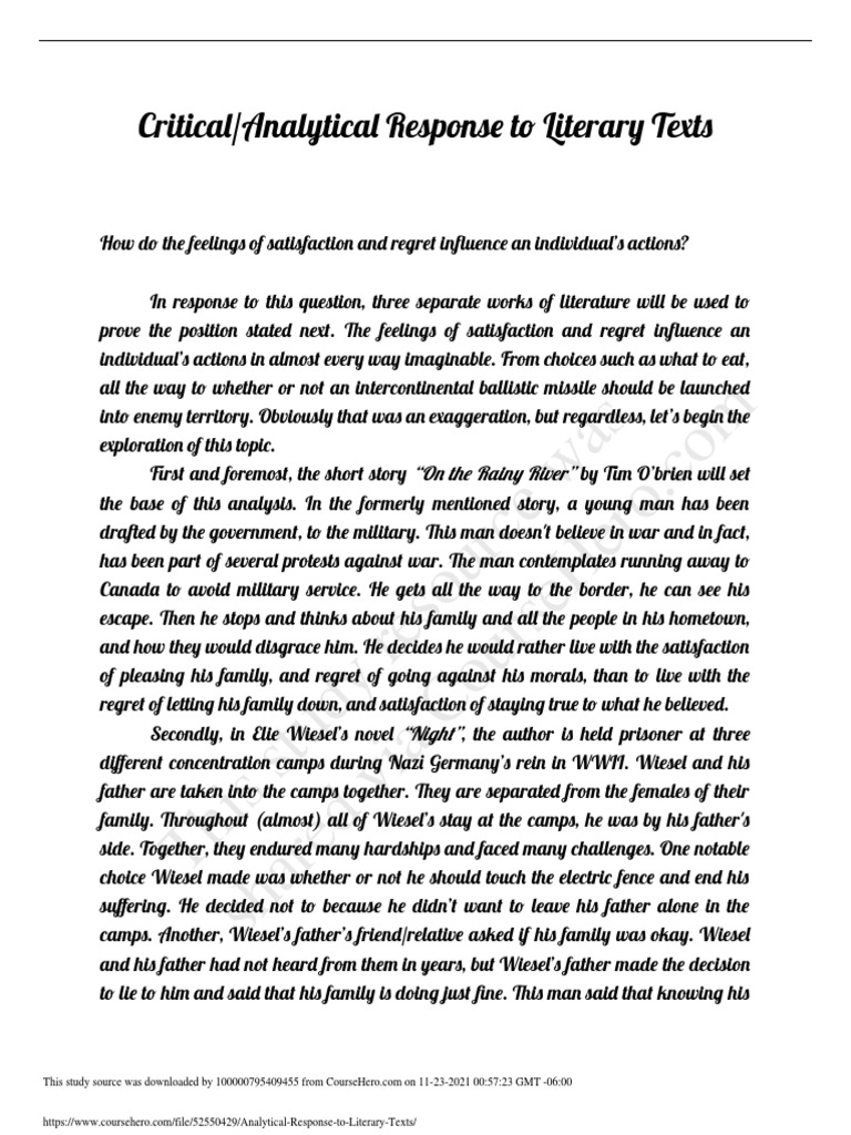 This Study Resource Was: Critical/Analytical Response To Literary Texts ...