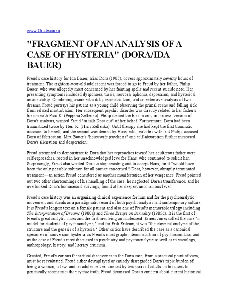 "Fragment of An Analysis of A Case of Hysteria" (Dora/Ida Bauer) | PDF ...