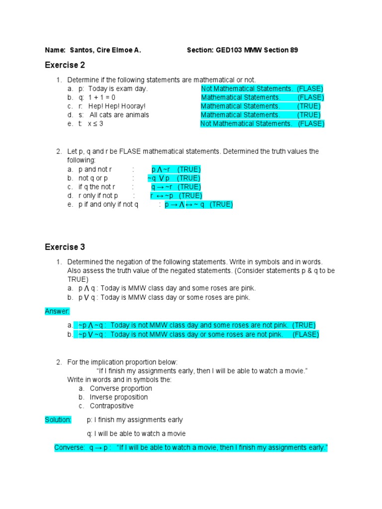 Exercises - Formative Assessments | PDF | Logical Expressions | Logic